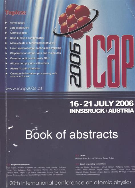 Icap 2008 21st International Conference On Atomic Physics Xxi Book Of Abstracts