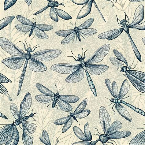 Handdrawn Dragonfly Seamless Pattern Premium Ai Generated Image