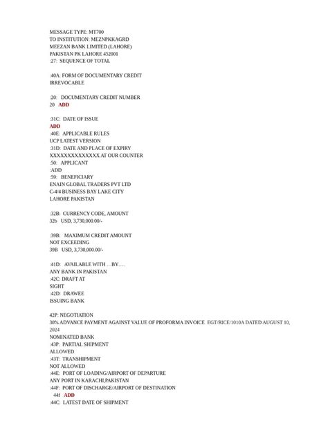 Draft Lc Pdf Bill Of Lading Cargo