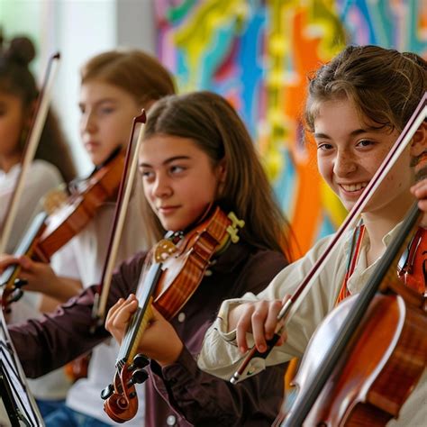 Premium Photo Pupils Playing Musical Instruments In School Orchestra