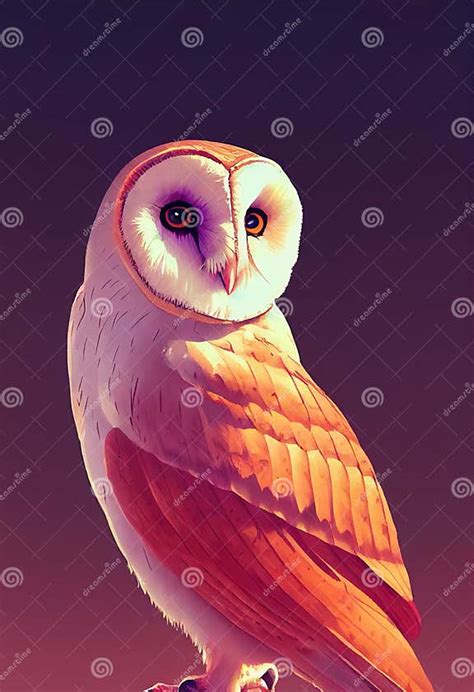 Watercolor Portrait Of Cute Barn Owl Bird Stock Illustration