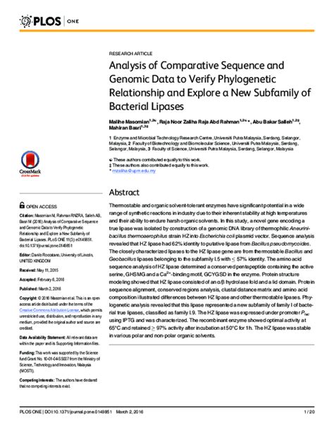 Pdf Analysis Of Comparative Sequence And Genomic Data To Verify