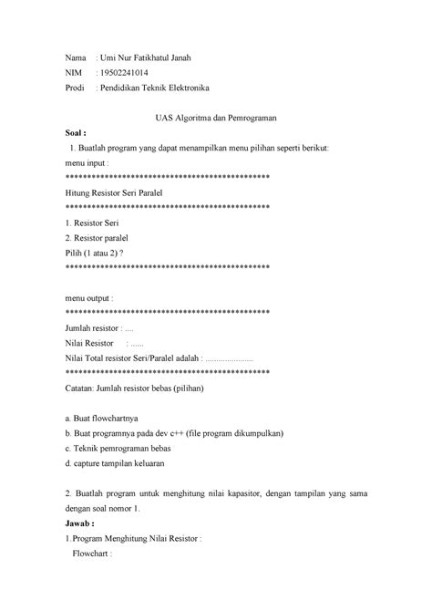 19502241014 Umi Nur Fatikhatul Janah Uas Algoritma Dan Pemrograman Nama Umi Nur Fatikhatul