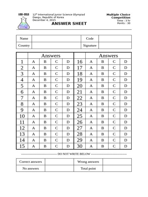 Multiple Choice Answer Sheet Final Pdf