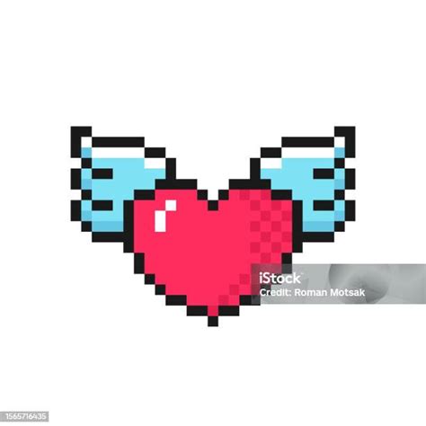 날개가 달린 하트 픽셀 아트 아이콘 발렌타인 데이 사랑 기호 벡터 기호 흰색 배경 사랑에 대한 스톡 벡터 아트 및 기타 이미지 사랑 모자이크 처리 아이콘 Istock