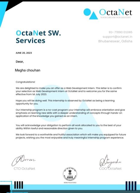 Megha Chouhan On Linkedin Octanet Webdevelopment Internship Learning Opportunity