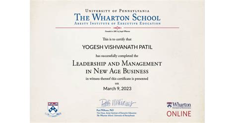 Yogesh Patil On Linkedin Wharton Program Completion Certificate