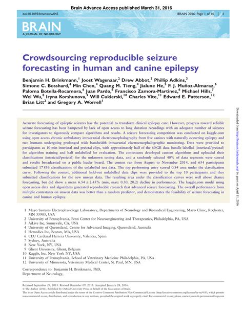 Pdf Crowdsourcing Reproducible Seizure Forecasting In Human And