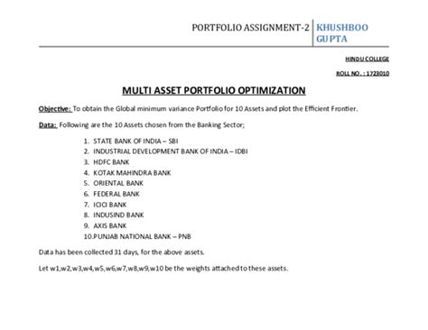 Doc Multi Asset Portfolio Optimization Sanjeev Yadav
