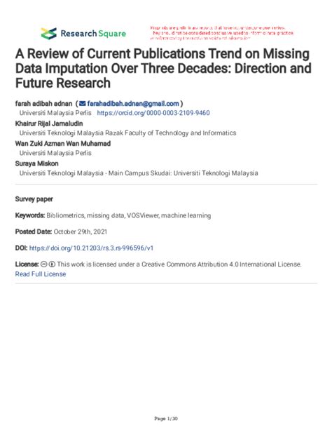 Pdf A Review Of Current Publications Trend On Missing Data Imputation Over Three Decades
