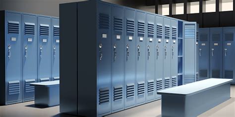 체육관 사물함 빈 탈의실 인테리어 학교 학생 금속 옷장과 벤치 0명에 대한 스톡 사진 및 기타 이미지 0명 가구 가정의 방 Istock