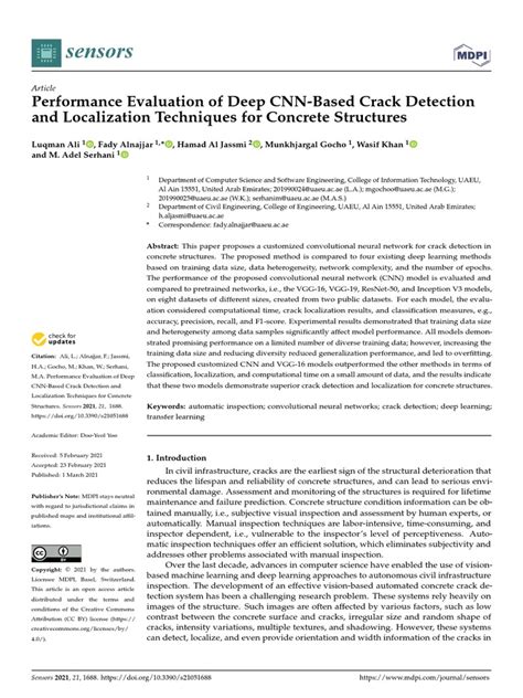 Sensors Performance Evaluation Of Deep Cnn Based Crack Detection And Localization Techniques