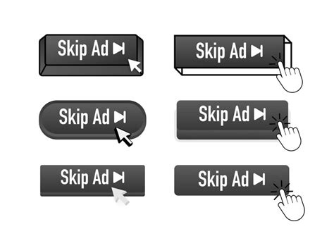 Premium Vector Skip Ad With Pointer Clicking Skip Ad Web Buttons Set