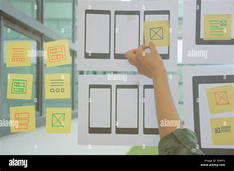 User Experience Ux Designer Designing Web On Smart Phone Tablet Layout