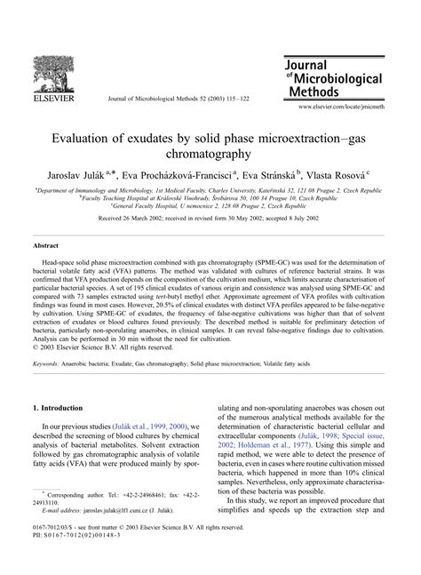 Pdf Evaluation Of Exudates By Solid Phase Microextraction Gas Chromatography