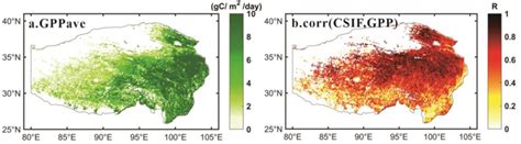 A Spatial Distributions Of Averaged Gpp Prediction And B The Download Scientific Diagram