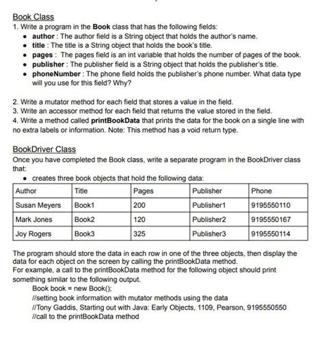 Solved Book Class 1 Write A Program In The Book Class That