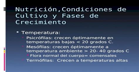 Nutricióncondiciones De Cultivo Y Fases De Crecimiento Temperatura
