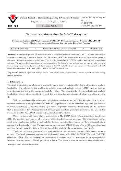 pdf ga based adaptive receiver for mc cdma system