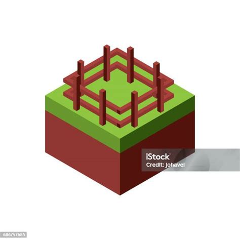 나무 울타리 아이콘입니다 아이소메트릭 디자인입니다 벡터 그래픽 3차원 형태에 대한 스톡 벡터 아트 및 기타 이미지 3차원