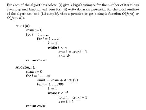 Solved Or Each Of The Algorithms Below I Give A Big O