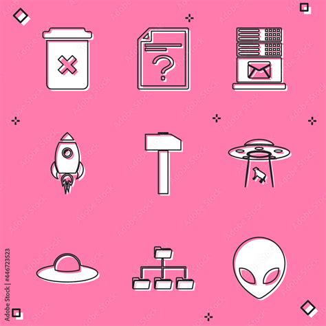 set trash can unknown document mail server rocket ship with fire