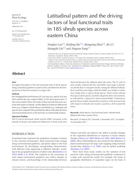 Pdf Latitudinal Pattern And The Driving Factors Of Leaf Functional