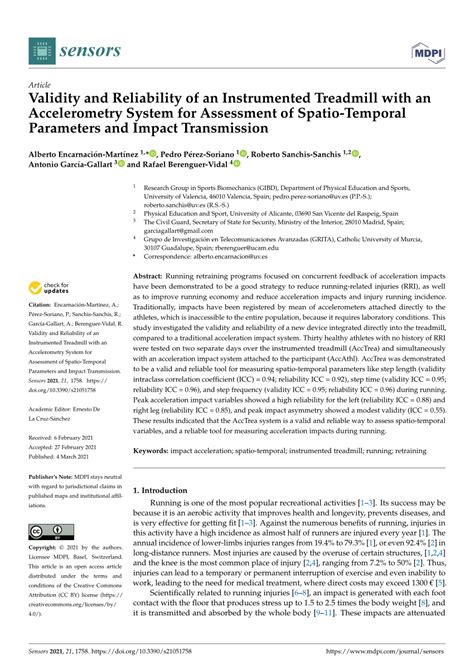 Pdf Validity And Reliability Of An Instrumented Treadmill With An Accelerometry System For