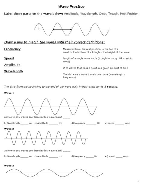 Wave Practice WS PDF Wavelength Waves Worksheets Library