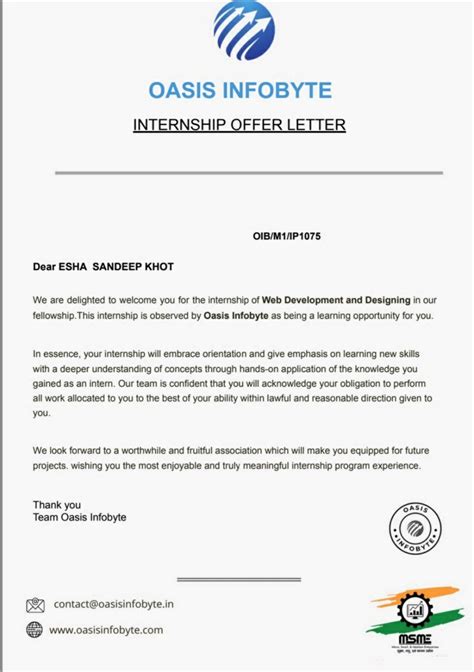 Esha Khot On Linkedin Oasisinfobyte Internship Webdevelopment