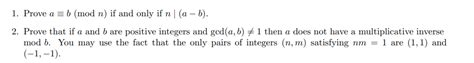 Solved 1 Prove A B Mod N If And Only If N A B 2