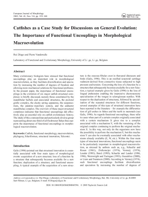 Pdf Cpe1 Diogo Functional Uncouplings In Macroevolutionpdf