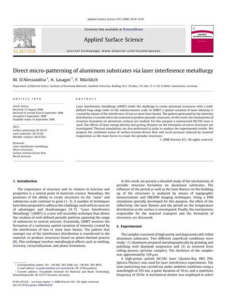 Pdf Direct Micro Patterning Of Aluminum Substrates Via Laser