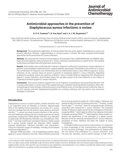 Pdf Antimicrobial Approaches In The Prevention Of Staphylococcus Aureus Infections A Review