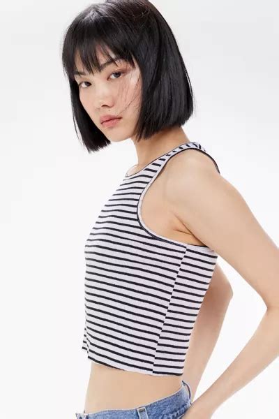 Uo Striped Cutoff Cropped Tank Top Urban Outfitters