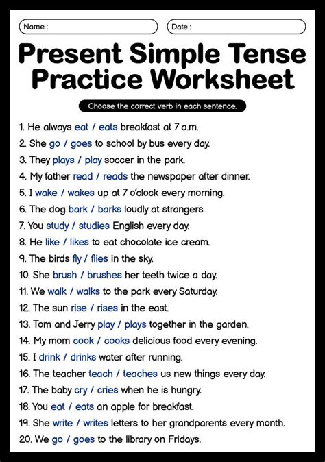 16 English Present Simple Tense Worksheet Simple Present Tense