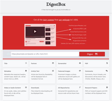 github archivebox digestbox digestbox takes any webpage url news