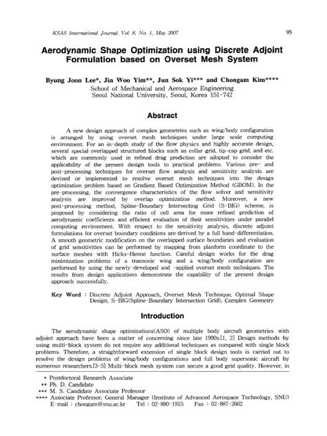 Aerodynamic Shape Optimization Using Discrete Adjoint Formulation Based On Overset Mesh System Pdf
