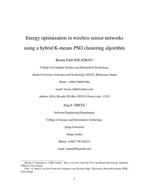 Pdf Energy Optimization In Wireless Sensor Networks Using A Hybrid K Means Pso Clustering