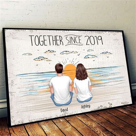 Couple Back View Beach Outline Background Personalized Poster Yecustom