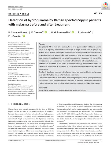 Pdf Detection Of Hydroquinone By Raman Spectroscopy In Patients With