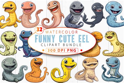 Funny Cute Eel Clipart Bundle Graphic By Craftycakes · Creative Fabrica