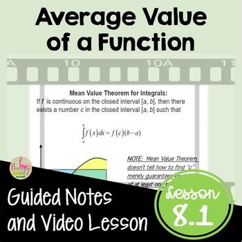 Mean Value Theorem For Integrals Notes With Video Unit 8 TPT