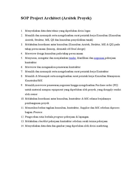Sop Project Architect Pdf