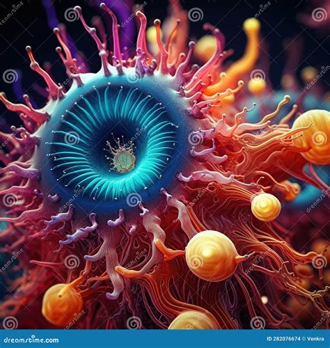 Artistic View Of Colorful Objects Under Electron Microscope Stock