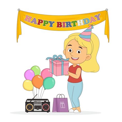 Happy Birthday Girl Clip Art Premium Vector Happy Birthday Girl With