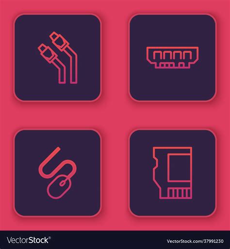 Set Line Lan Cable Network Internet Computer Vector Image