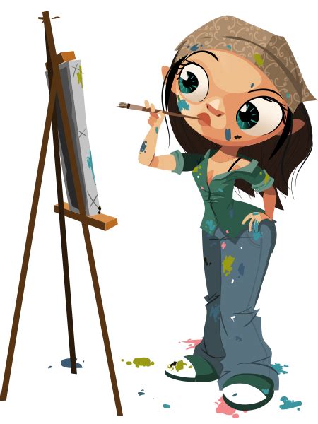 دانلود عکس فانتزی دختر نقاش کارتونی در حال فکر کردن