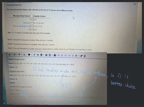 Comparing Data HC The Stem And Leaf Plot Displays Data Collected On The