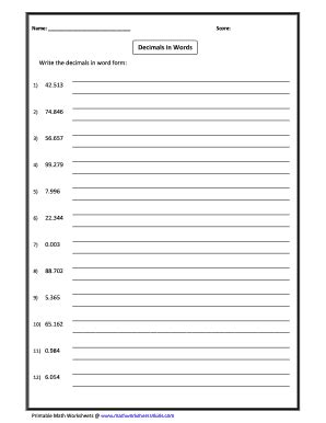 Writing Decimals In Words Worksheet Pdf Fill Online Printable Worksheets Library